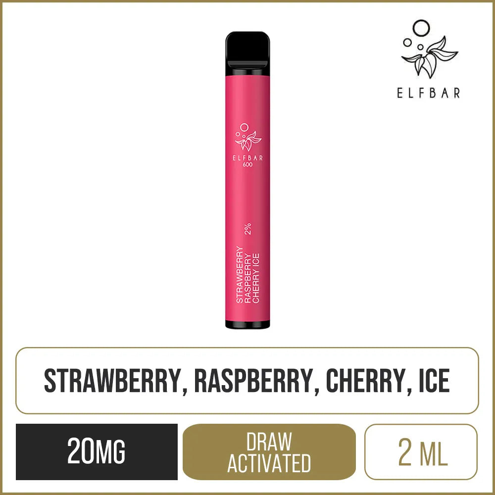 Buy Elf Bar 600 Strawberry Raspberry Cherry Ice Disposables